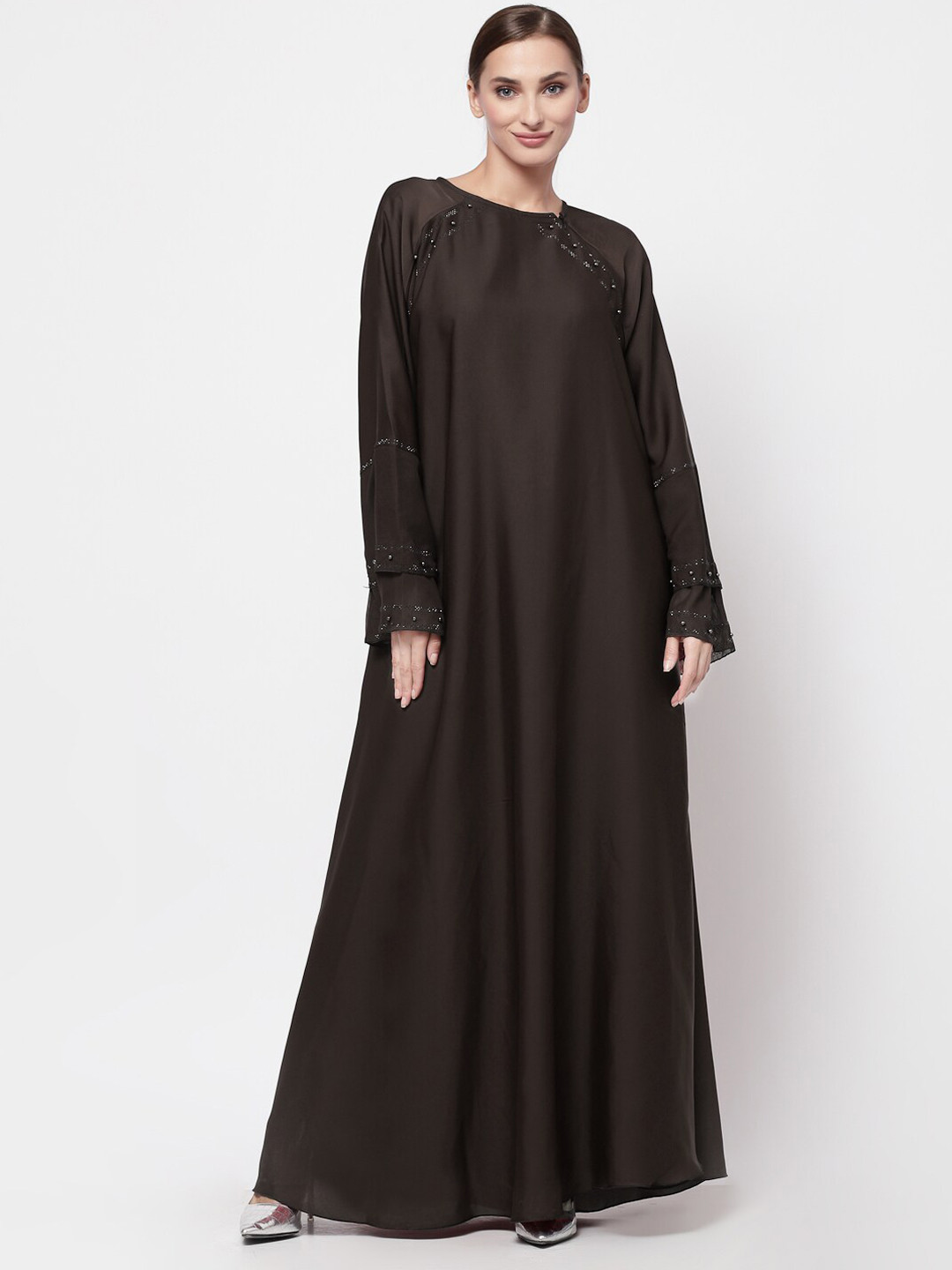 Buy KLOTTHE Women Brown Embellished Abaya Burqa With Hijab - Burqas for ...