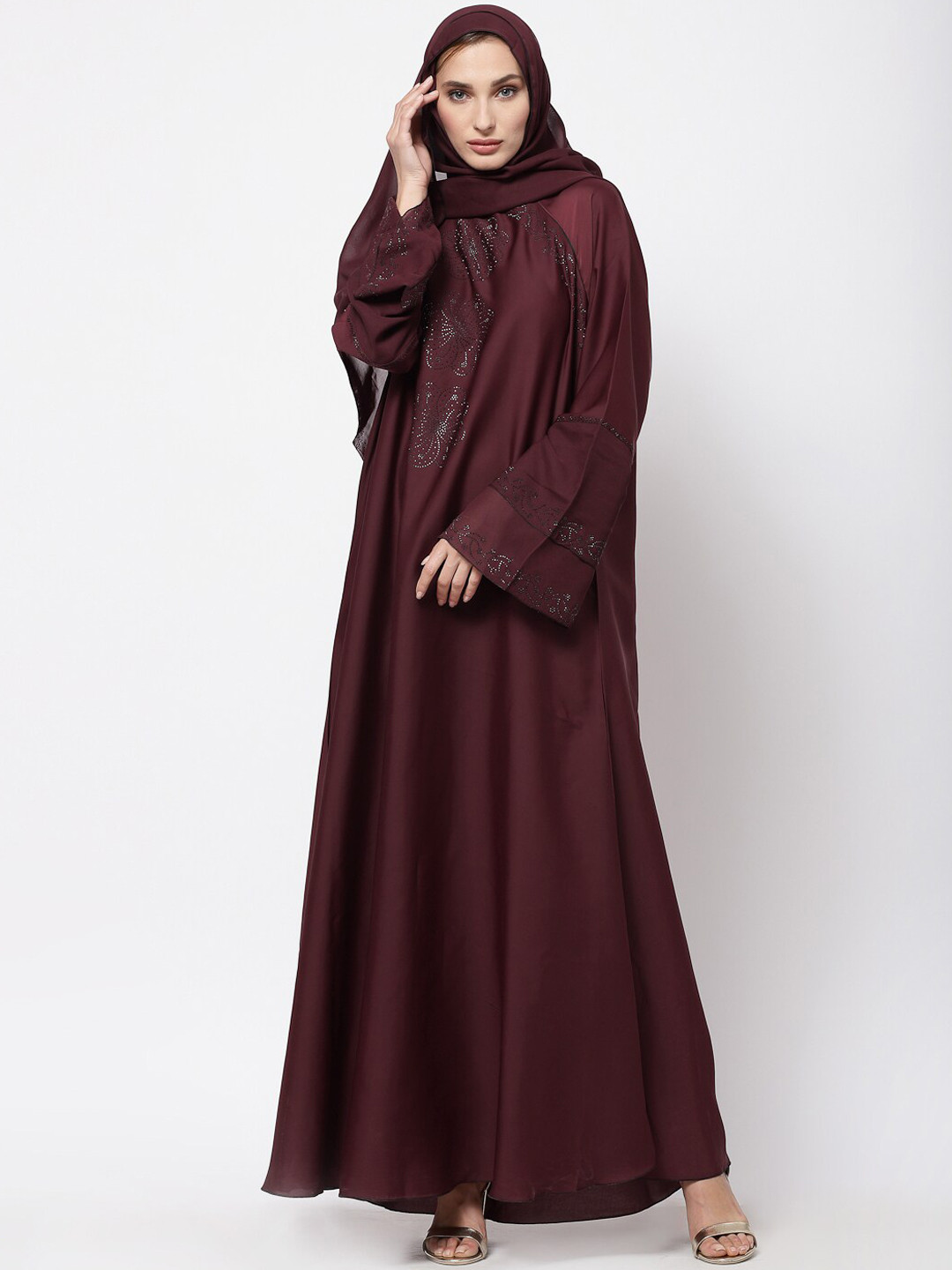 Buy KLOTTHE Women Maroon Embellished Burqa With Scarf - Burqas for ...