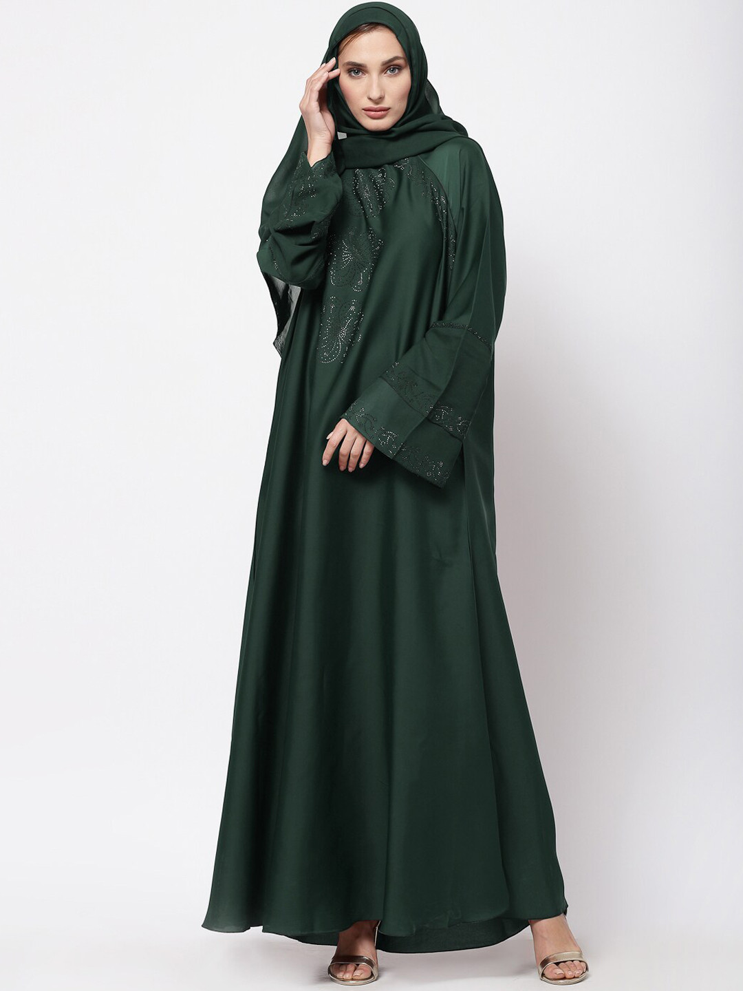 Buy KLOTTHE Women Green Embellished Burqa With Scarves - Burqas for ...