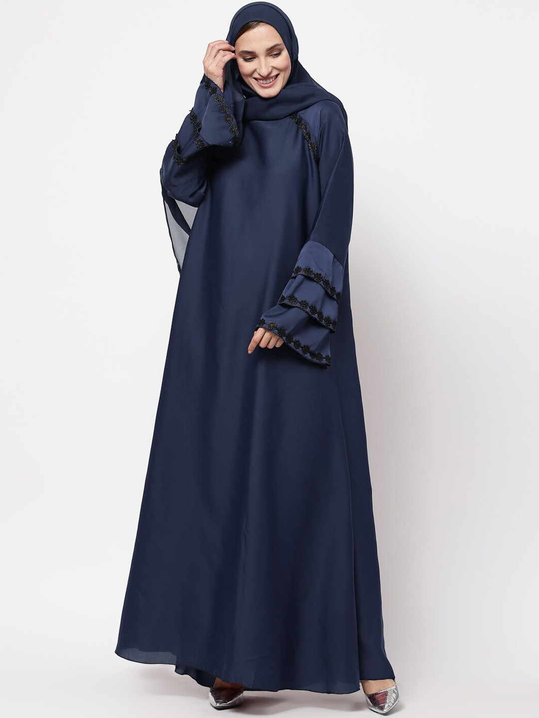 Buy KLOTTHE Women Blue Solid Embellished Burqa With Scarves - Burqas ...