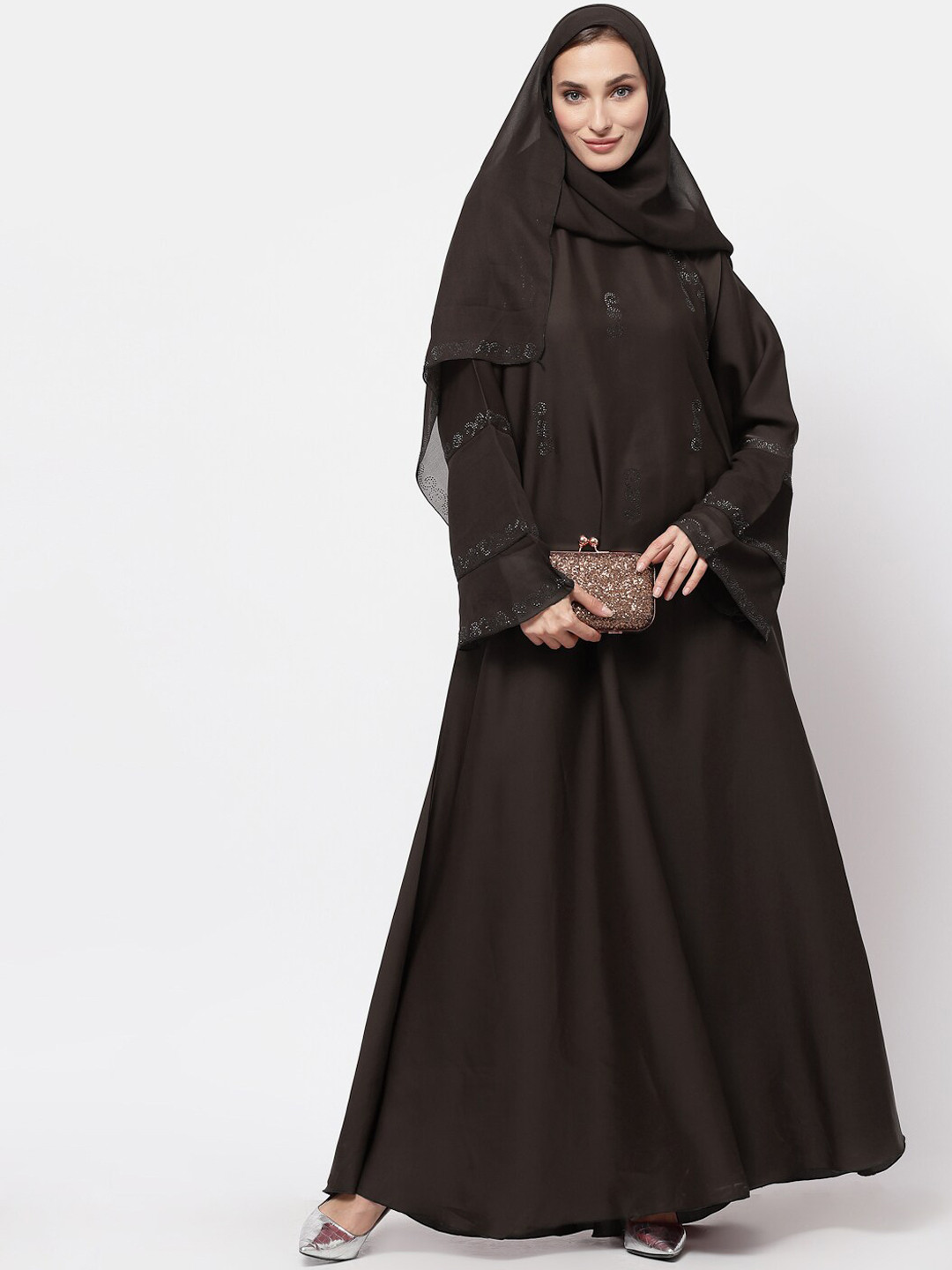 Buy KLOTTHE Women Brown Embellished Burqas - Burqas for Women 19920092 ...