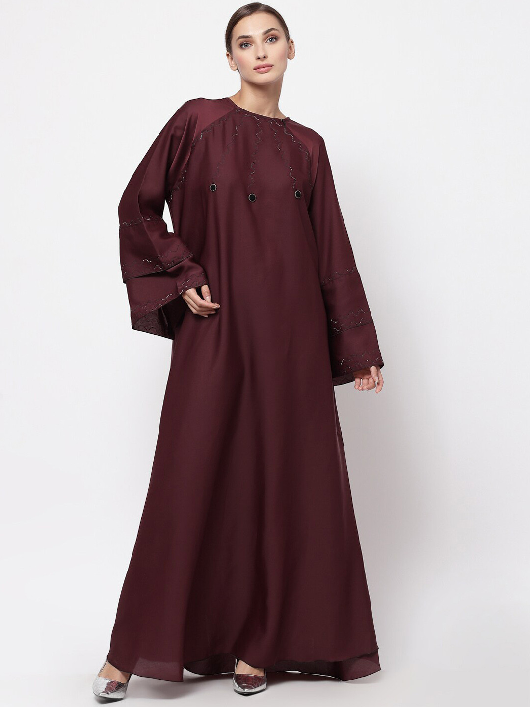Buy KLOTTHE Women Maroon Embellished Burqas With Scarves - Burqas for ...
