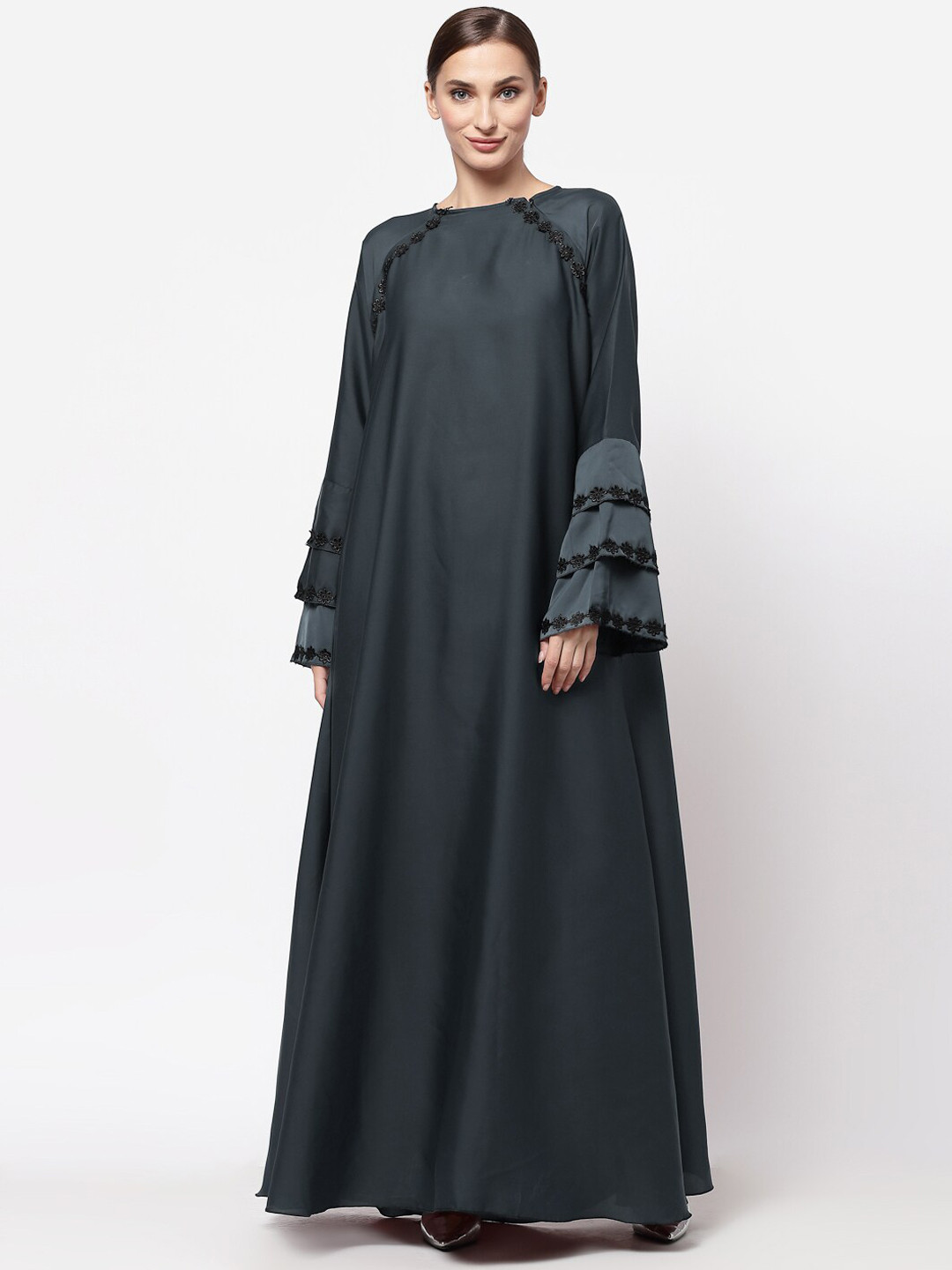 Buy KLOTTHE Women Grey Embellished Burqa With Scarf - Burqas for Women ...