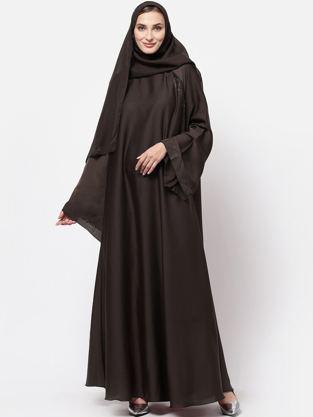 Buy KLOTTHE Women Brown Embellished Burqas With Scarf - Burqas for ...