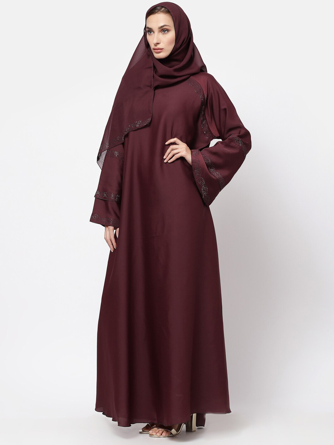 Buy KLOTTHE Women Maroon Embellished Burqas With Scarves - Burqas for ...