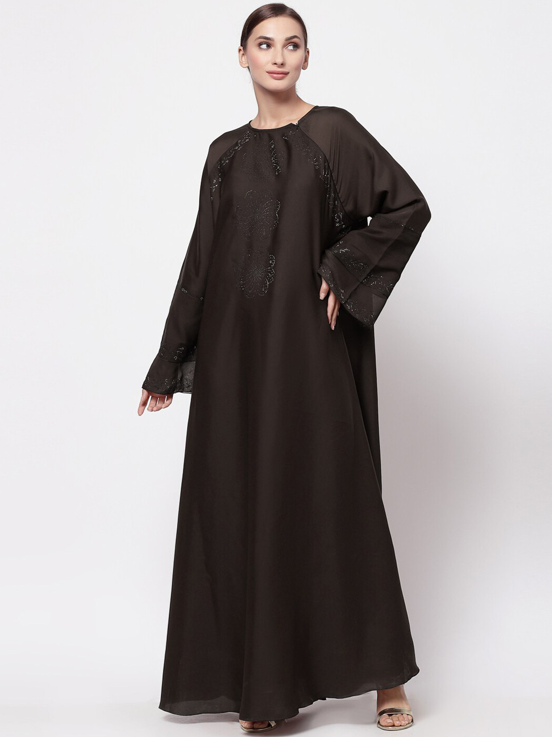 Buy KLOTTHE Women Brown Embellished Burqas With Scarf - Burqas for ...