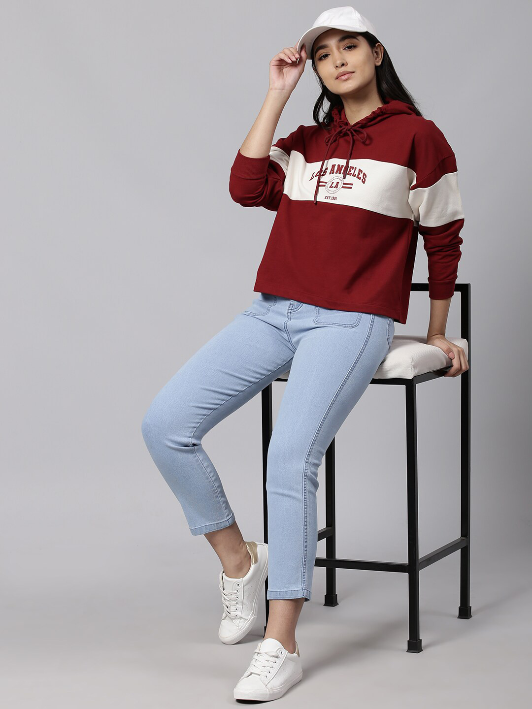 Buy Hubberholme Women Burgundy Colourblocked Hooded Cotton Sweatshirt ...