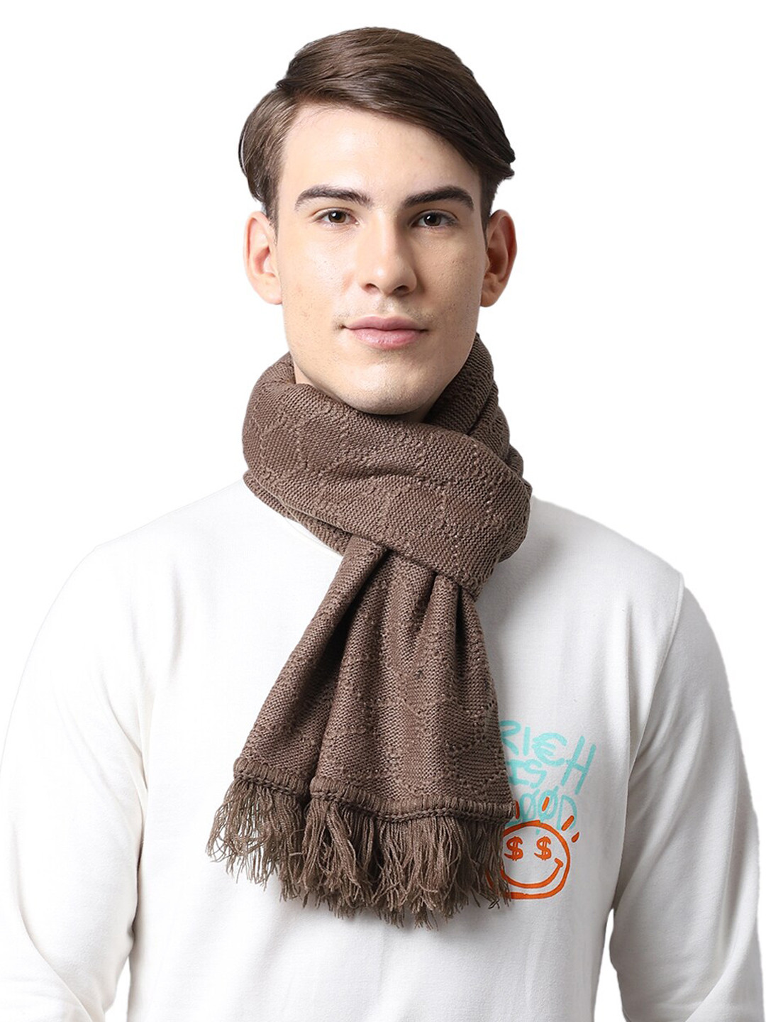 Buy ELLIS Men Brown Solid Knitted Muffler - Mufflers for Men 19923602 ...