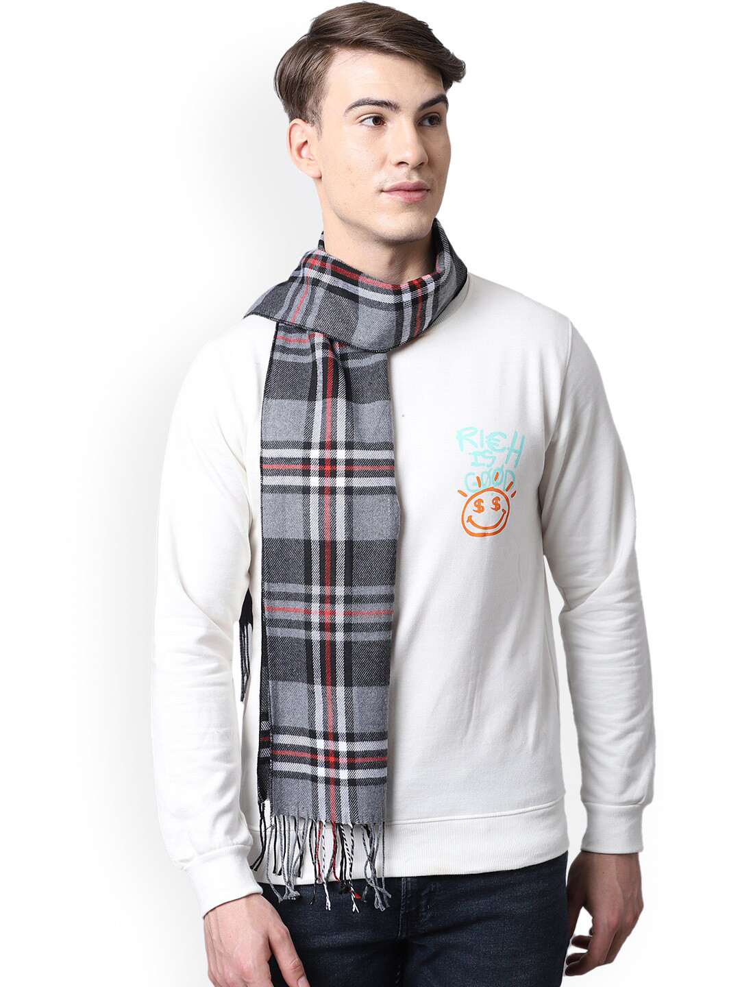 Buy ELLIS Men Grey & Red Checked Muffler - Mufflers for Men 19923620 ...