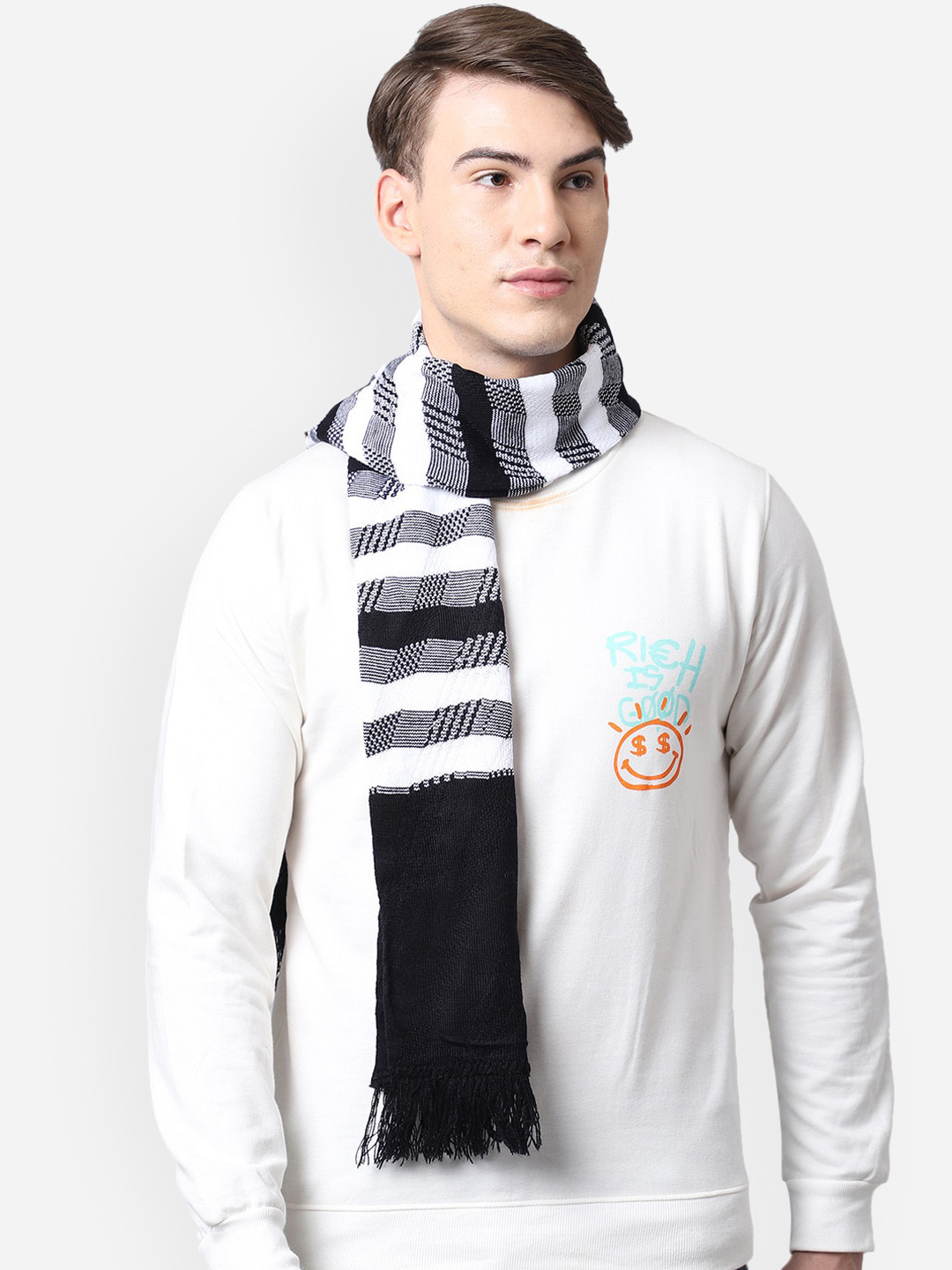 Buy ELLIS Men Black & White Striped Muffler - Mufflers for Men 19923628 ...