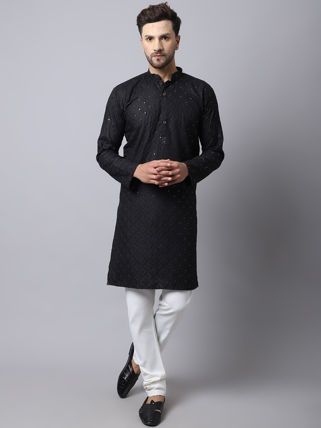 Buy Kaifoo Men Black Kurta With Churidar Pant - Kurta Sets for Men ...