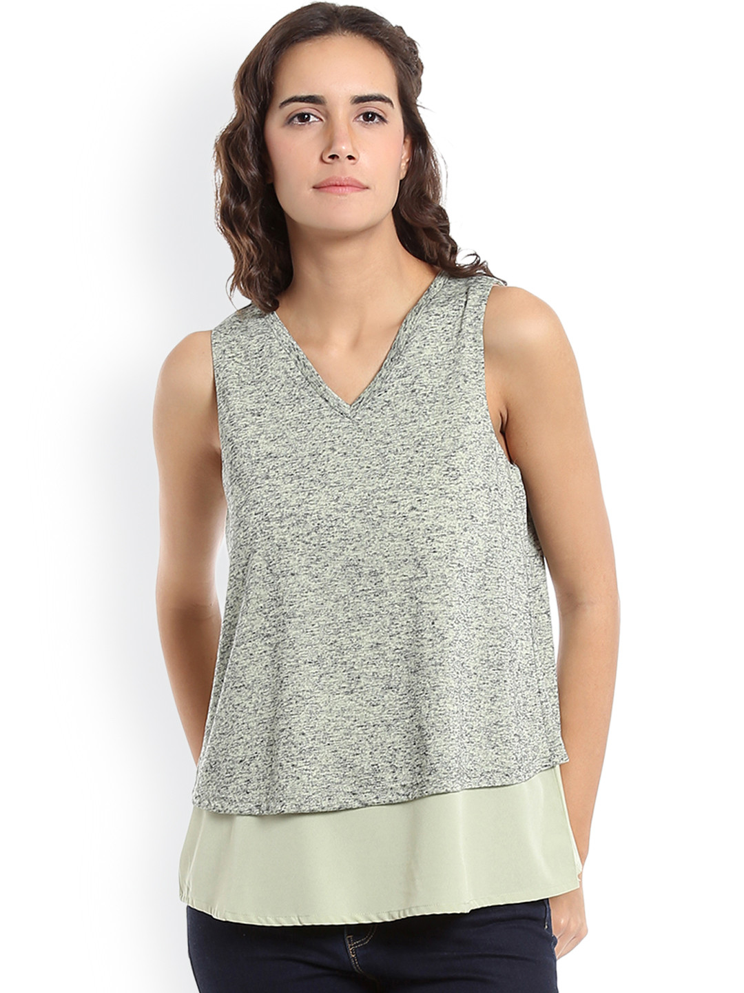 Buy Vero Moda Women Green Self Design Layered Top - Tops for Women ...