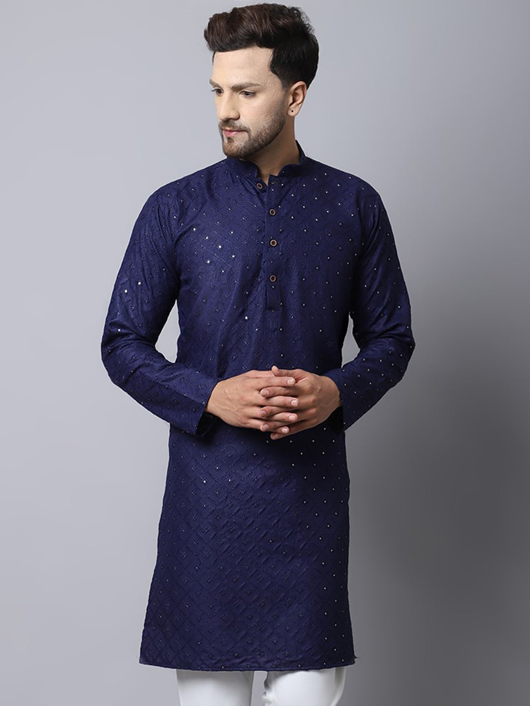 Buy Kaifoo Men Navy Blue Embroidered Kurta - Kurtas for Men 19927086 ...