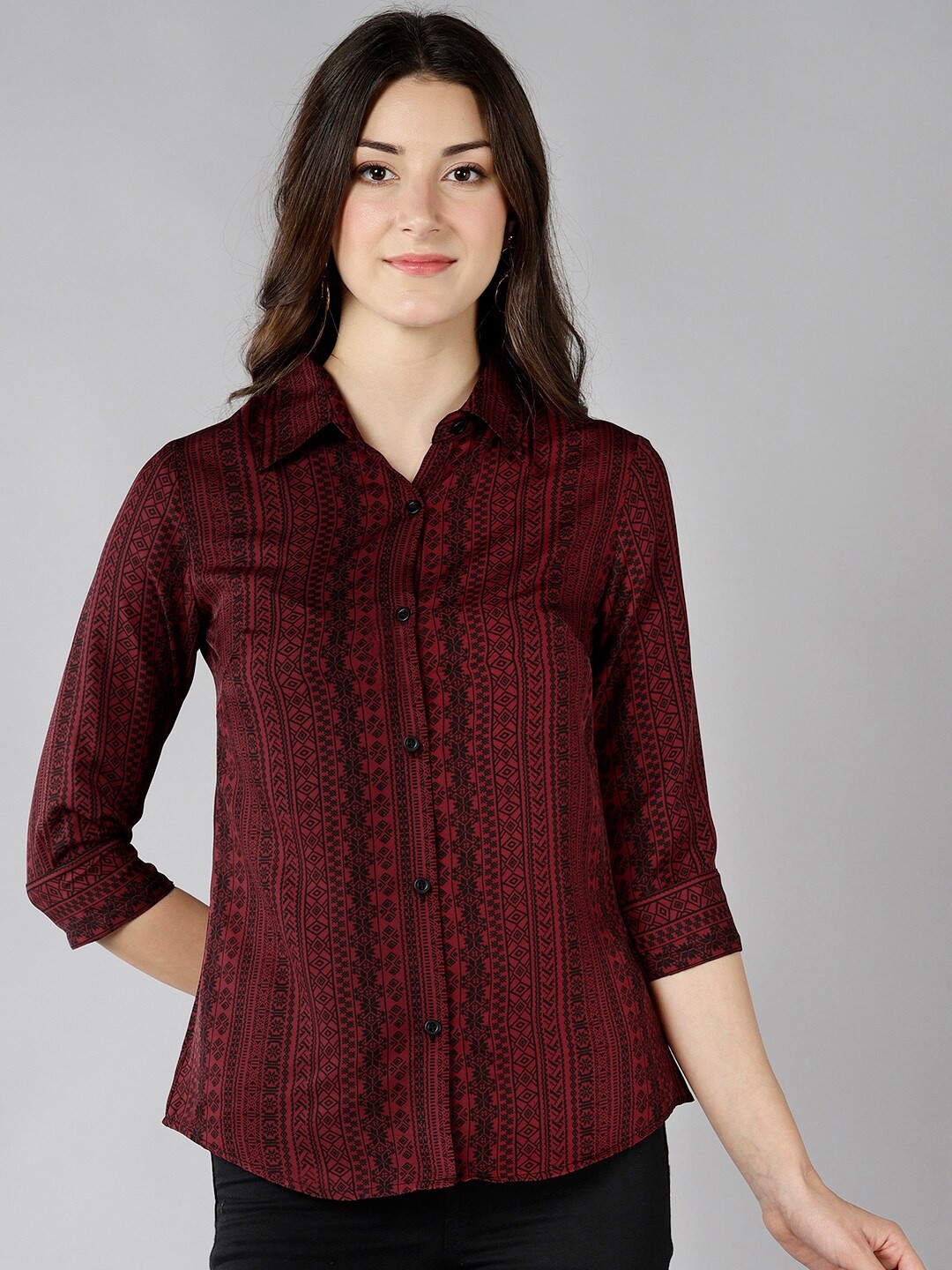 Buy Znx Clothing Women Maroon Classic Printed Casual Shirt Shirts For