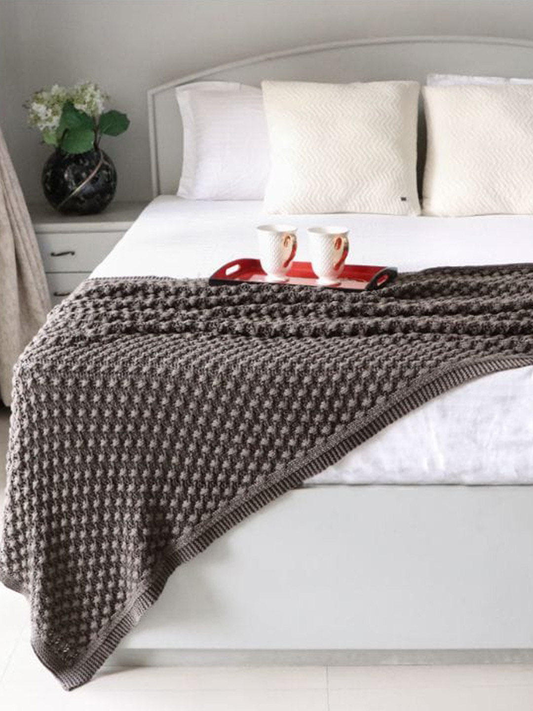 Buy Pluchi Brown Self Design Knitted Pure Cotton AC Throws Blanket ...