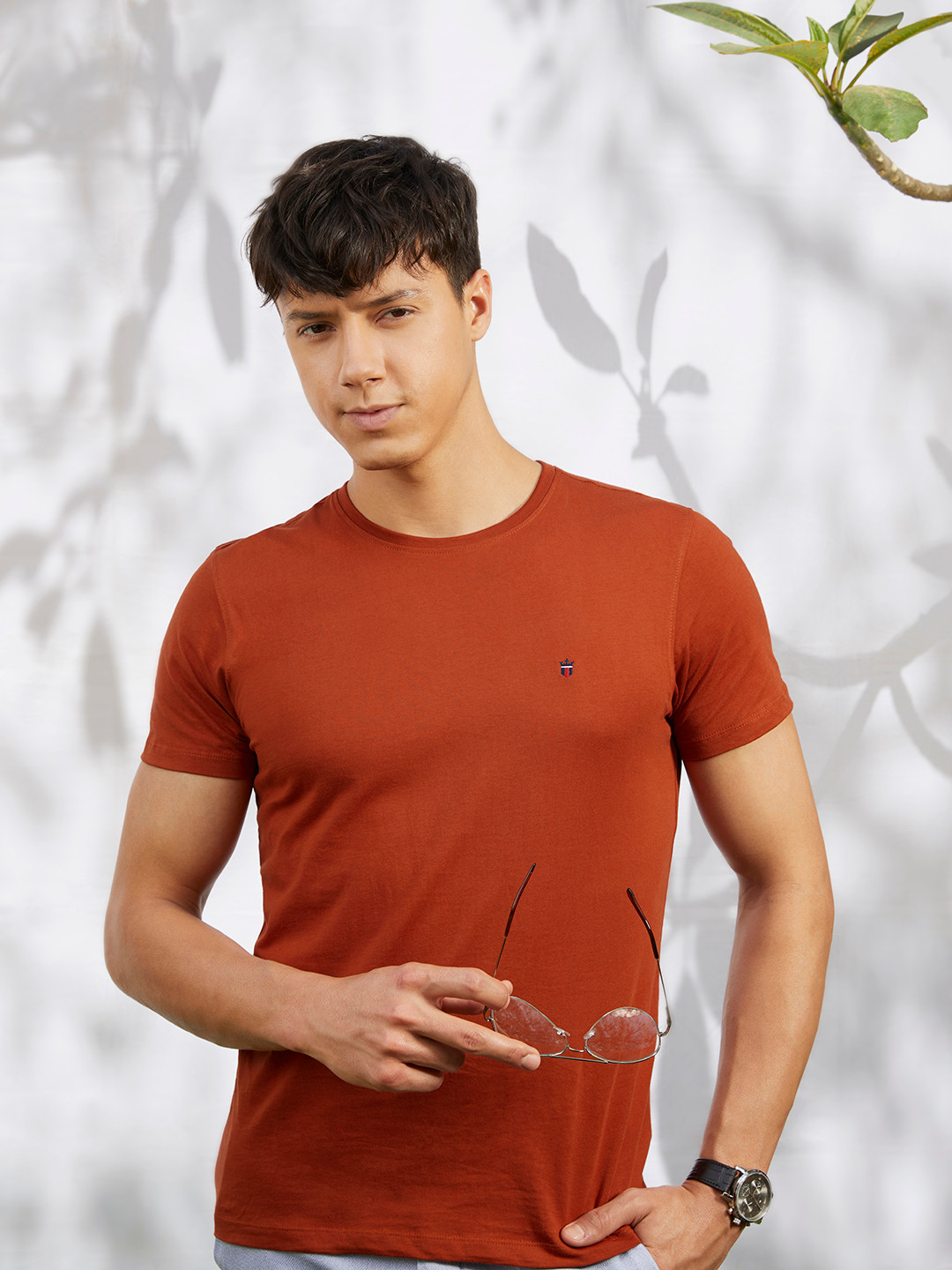 Buy Louis Philippe Jeans Men Rust Solid Pure Cotton T Shirt - Tshirts ...