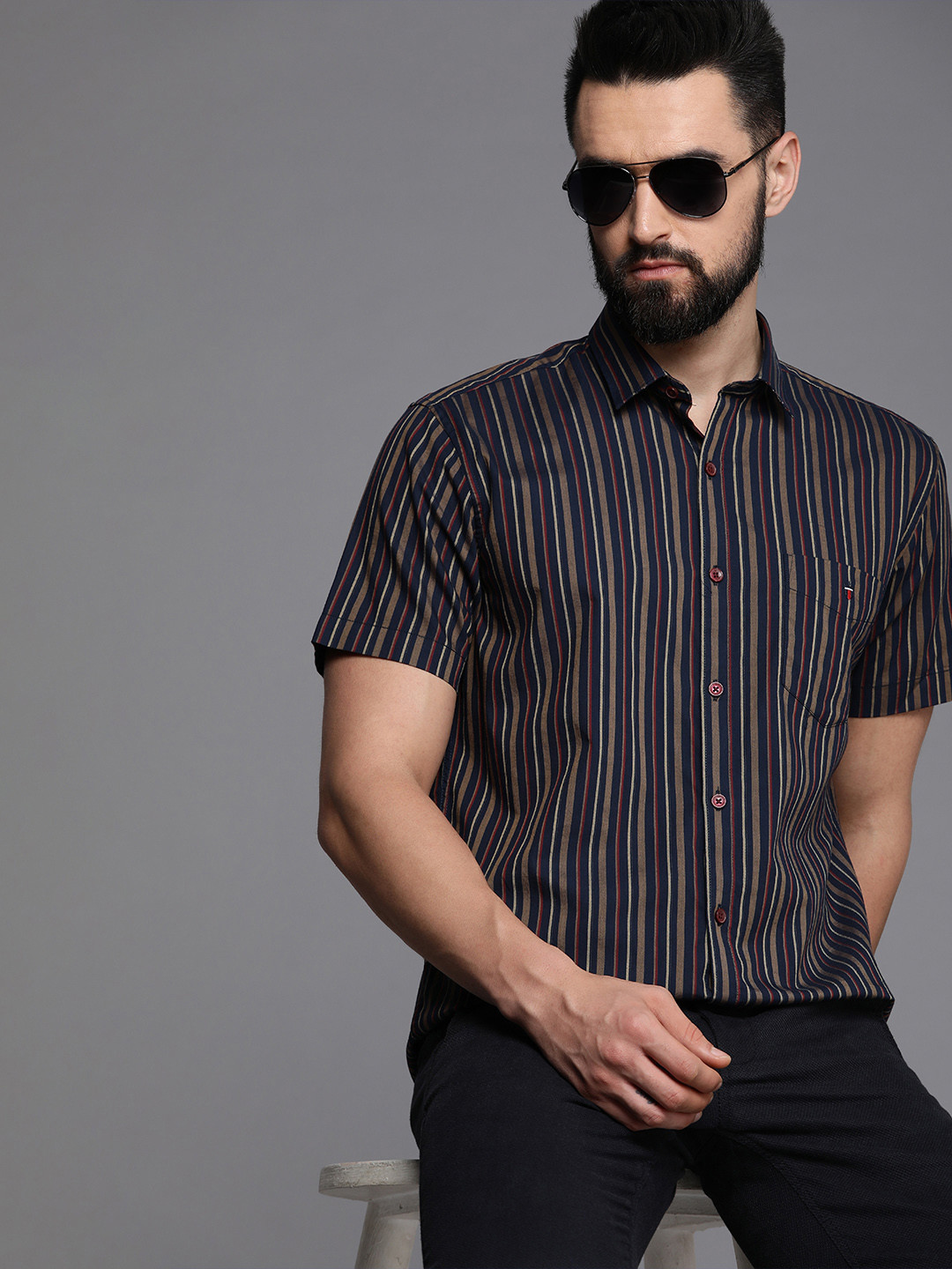 Buy Louis Philippe Sport Men Slim Fit Striped Pure Cotton Casual Shirt ...