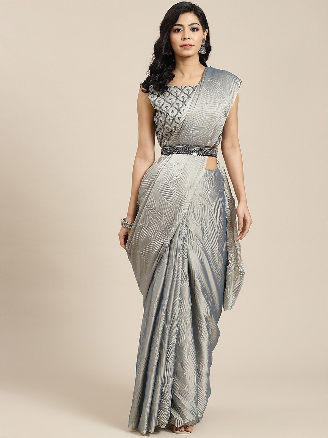 Buy ODETTE Grey Fusion Saree - Sarees for Women 19935946 | Myntra