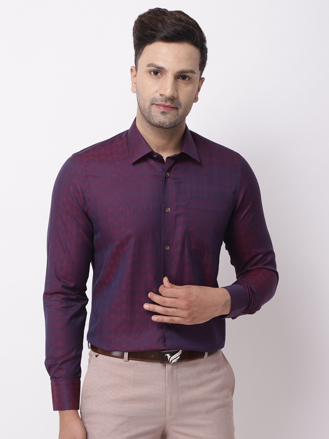 Buy Blackberrys Men Burgundy Printed Formal Shirt - Shirts for Men ...