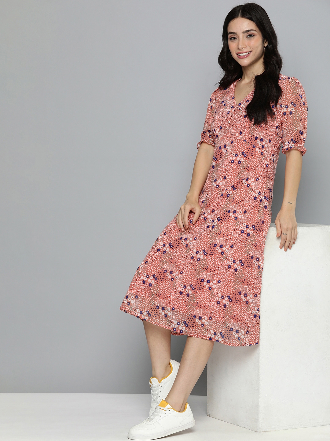 Buy Mast And Harbour Floral A Line Midi Dress With Gathered Detail