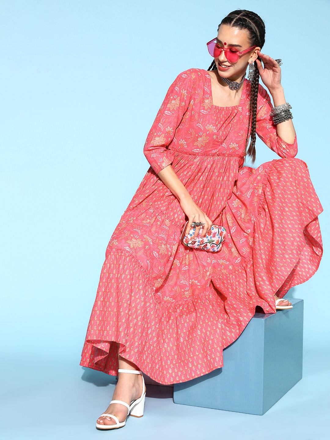 Buy Kipek Women Pink Floral Printed Cotton Anarkali Kurta Kurtas For