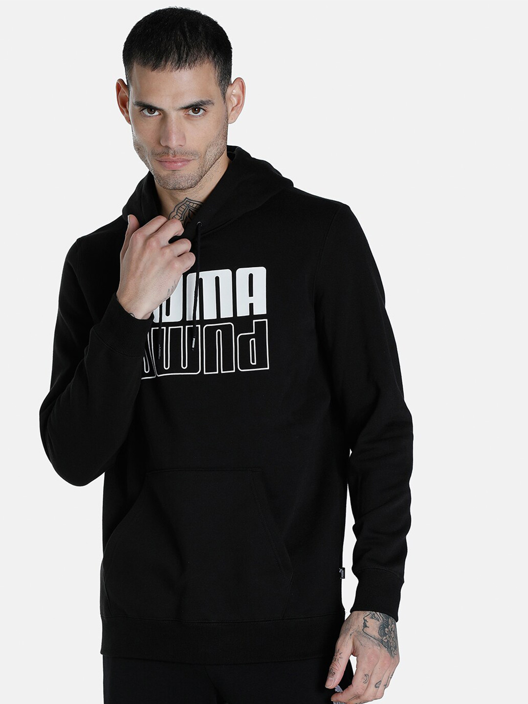 Buy Puma Men Black Cotton Printed Regular Fit Hooded Sweatshirt ...