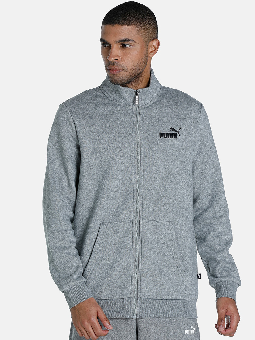 Buy Puma Men Grey Essential Regular Fit Track Jacket - Jackets for Men ...