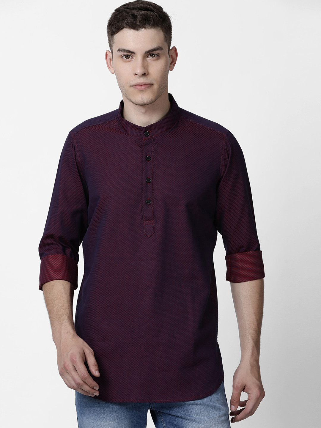 Buy Cross Court Men Burgundy Thread Work Pathani Kurta - Kurtas for Men ...