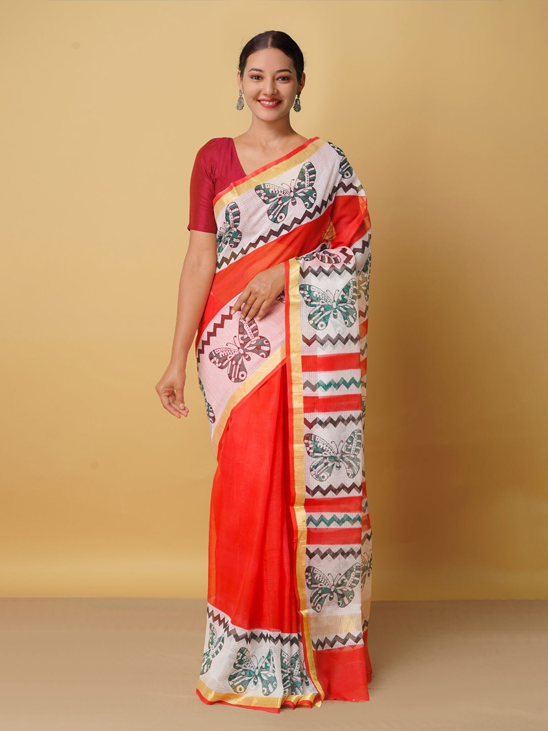 Buy Unnati Silks Orange & White Ethnic Motifs Zari Pure Cotton Kota ... Buy Unnati Silks Orange & White Ethnic Motifs Zari Pure Cotton Kota ...