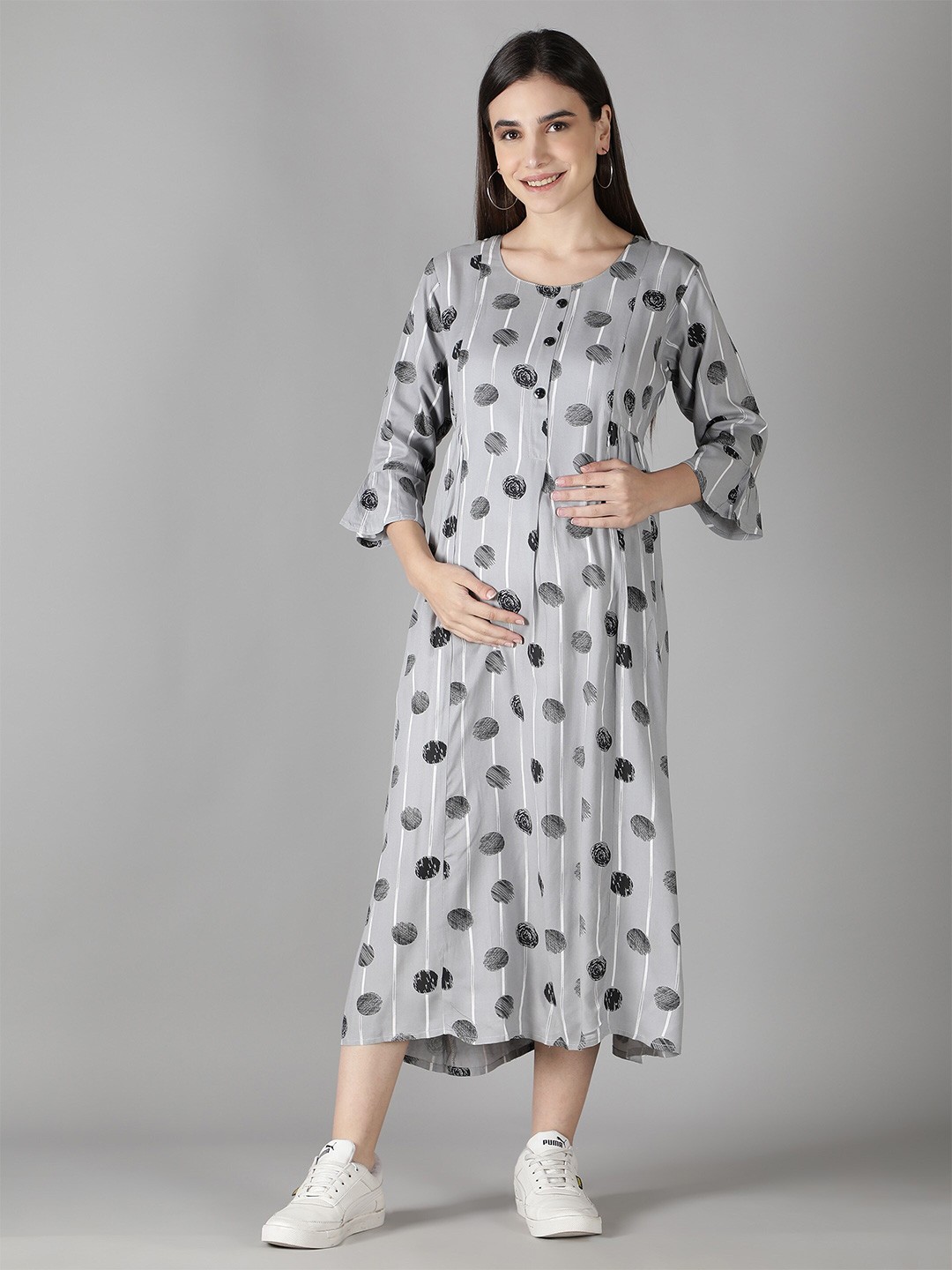 Buy Nightspree Grey Maternity A Line Midi Dress Dresses For Women