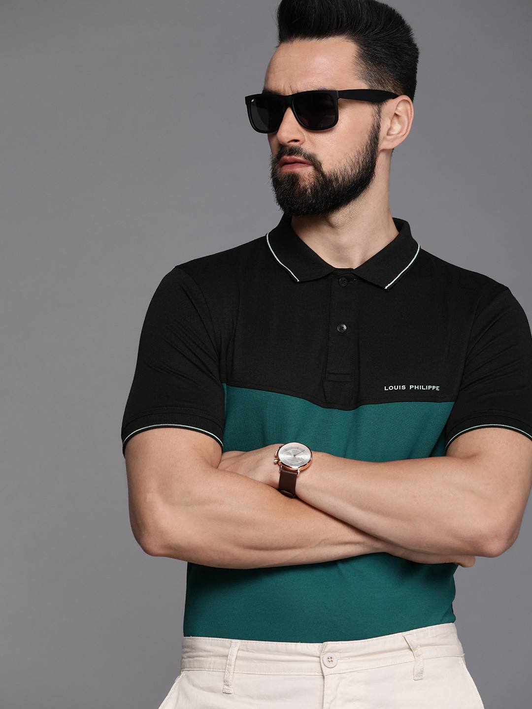 Buy Louis Philippe Men Brand Logo Detail Colourblocked Polo Collar T ...