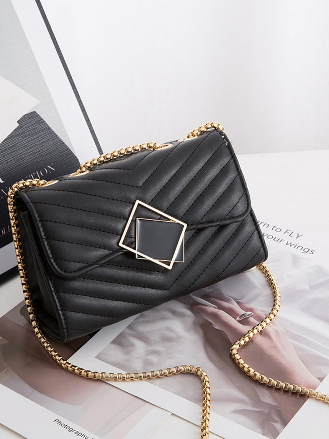 Buy Diva Dale Black PU Structured Sling Bag With Quilted - Handbags for ...