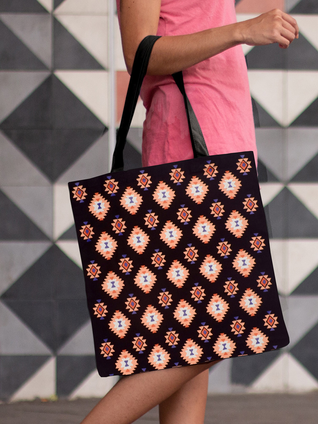 Buy Doodle Printed Earthy Motif Structured Tote Bag With Cut Work ...