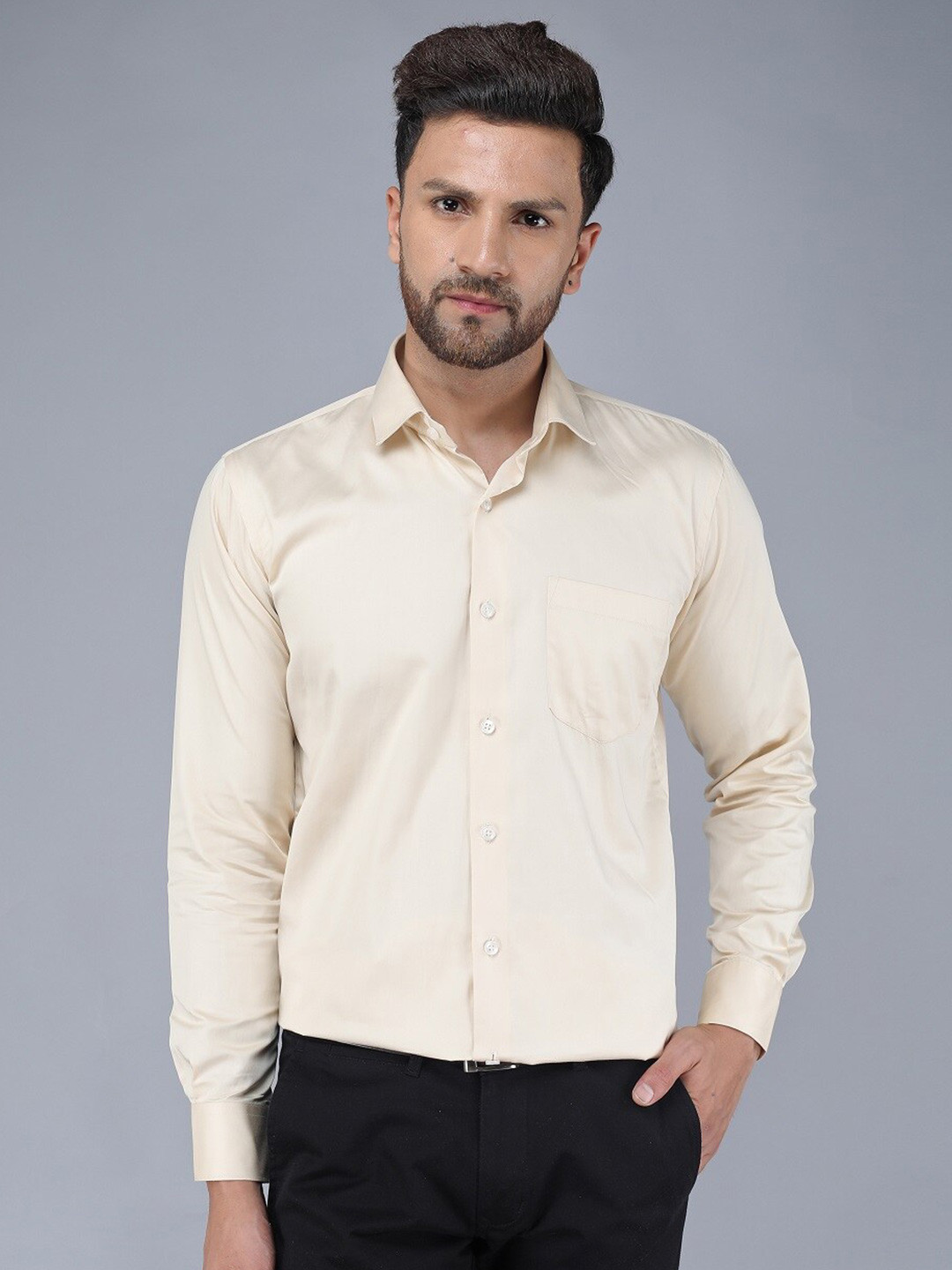Buy TQS Men Beige Solid Classic Cotton Formal Shirt - Shirts for Men ...