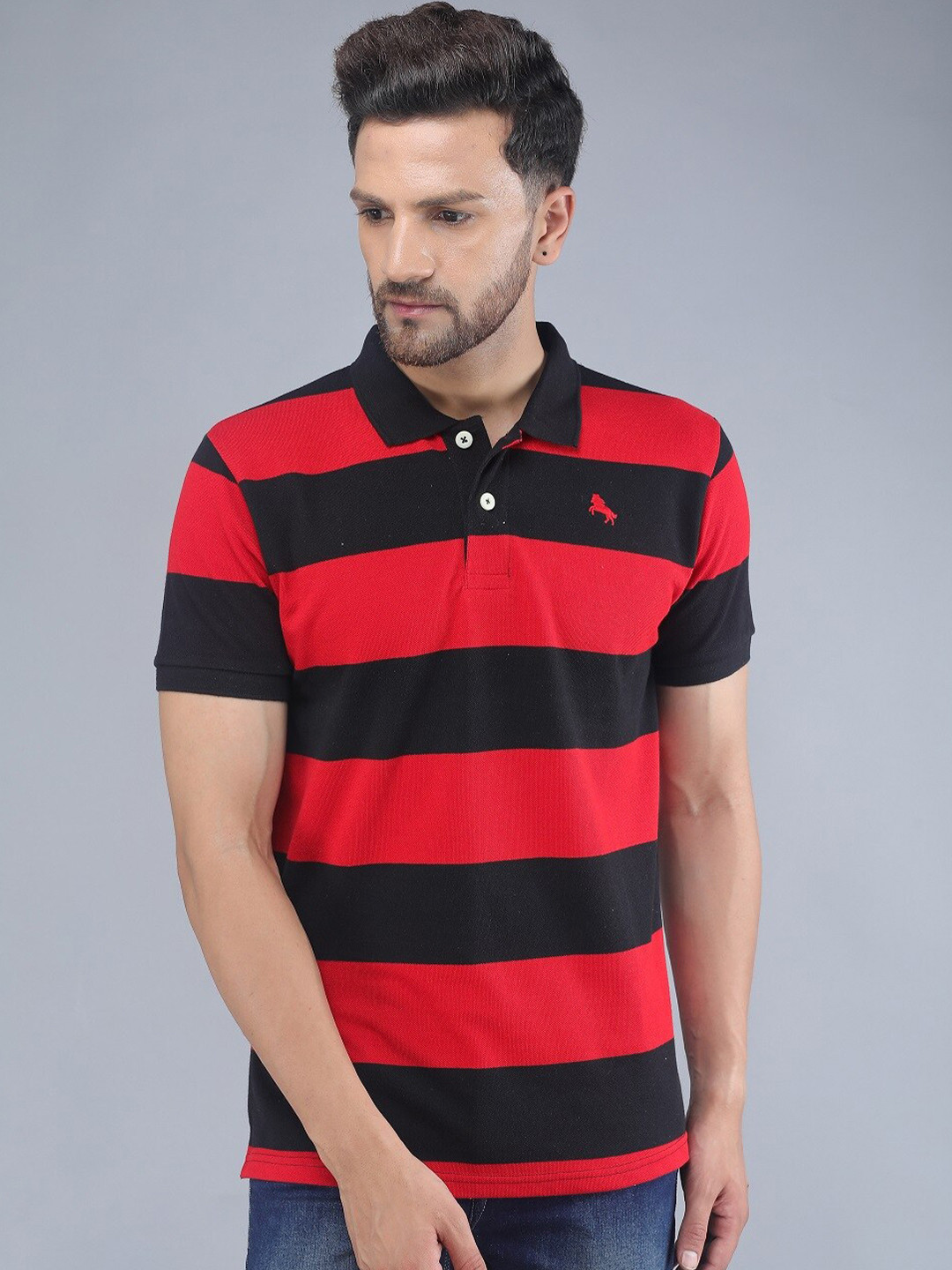 Buy TQS Men Red Striped Polo Collar Slim Fit T Shirt - Tshirts for Men ...