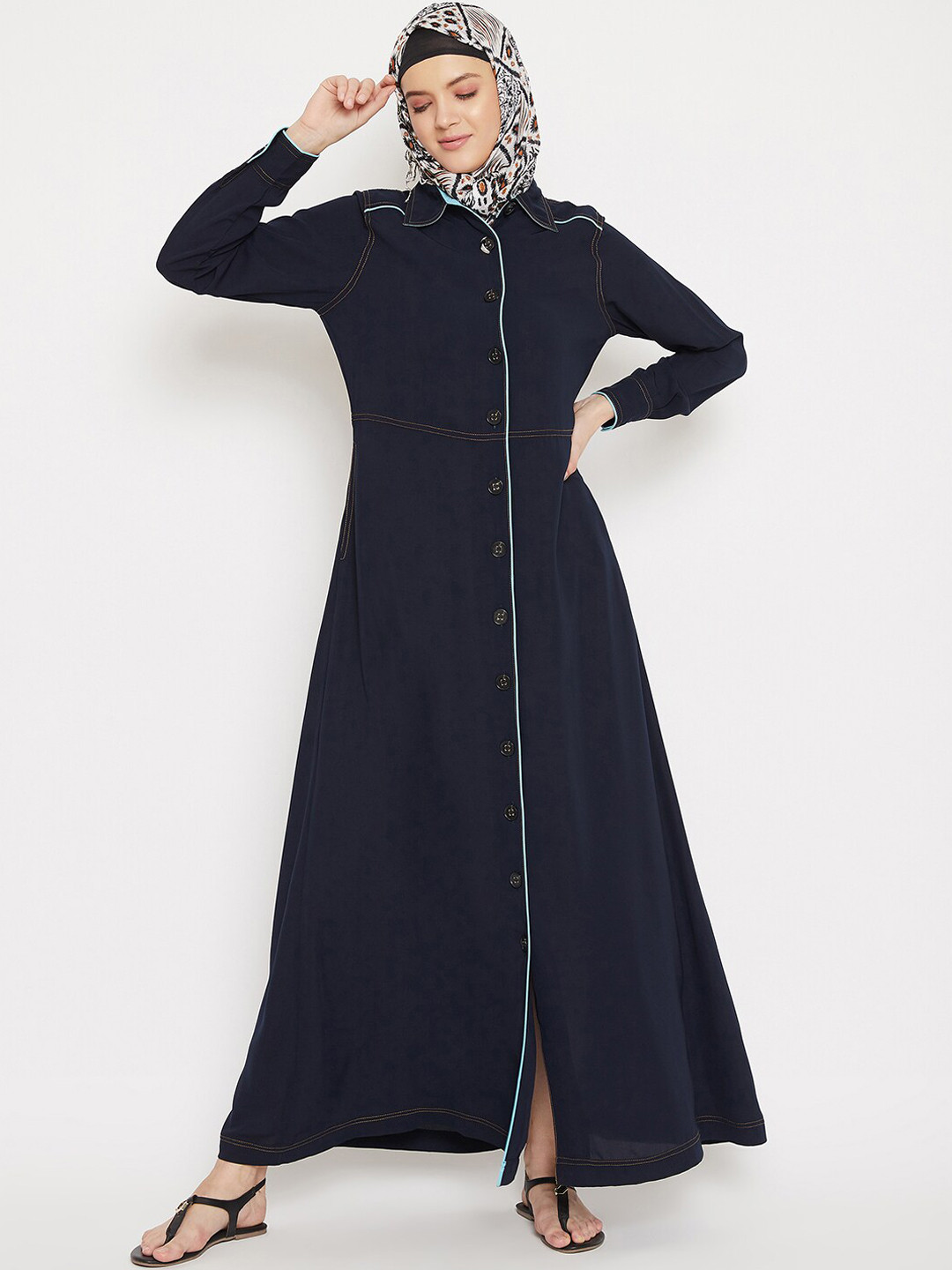Buy MOMIN LIBAS Women Navy Blue Solid Abaya Burqa - Burqas for Women ...