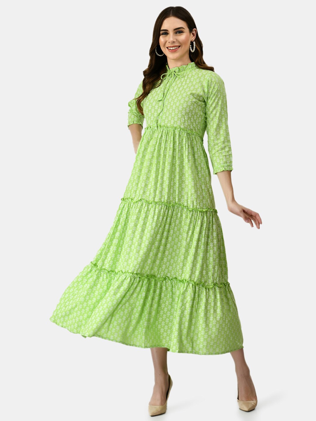 Buy Mafe Green Floral Tie Up Neck Ethnic Maxi Dress Dresses For Women