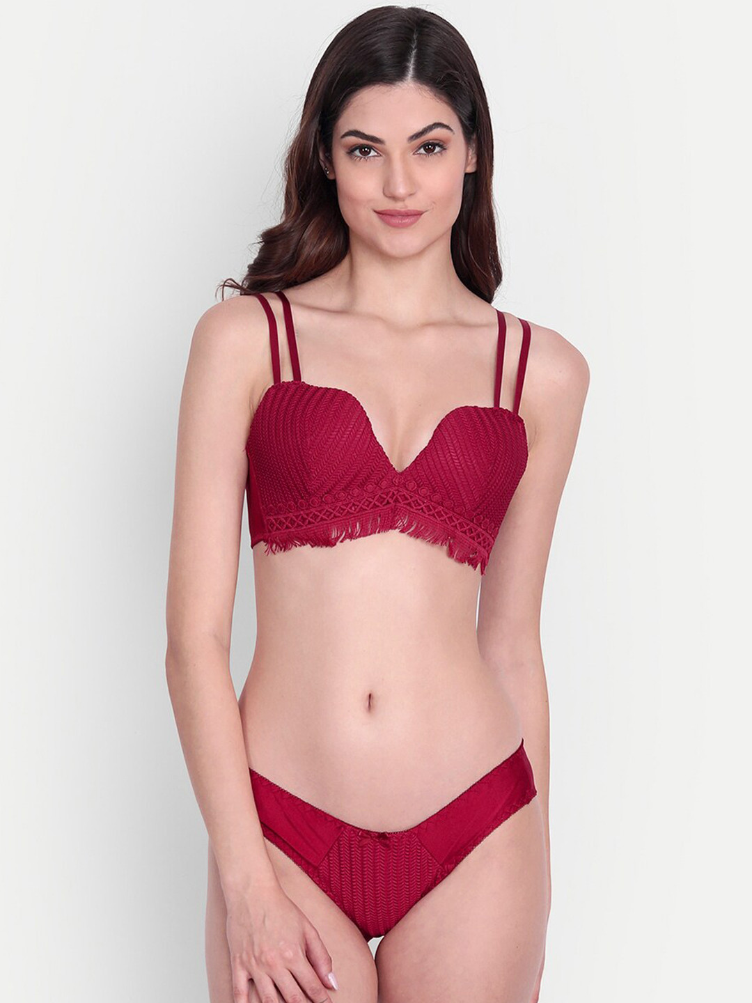 Buy DEALSEVEN FASHION Women Pink Solid Lace Lingerie Set GLing010_PK - Lingerie Set for Women ...