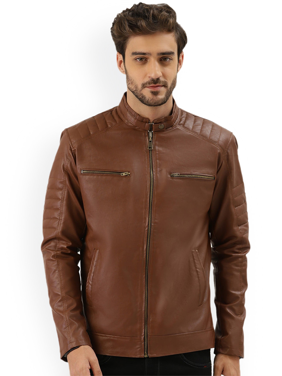 Buy Leather Retail Men Brown Outdoor Biker Jacket - Jackets for Men ...