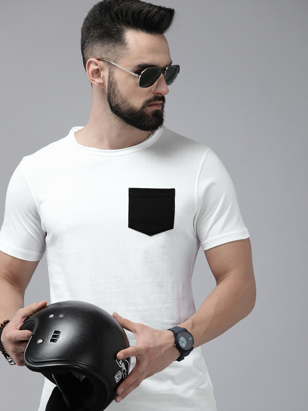 Buy The Roadster Lifestyle Co. Men White Raw Edge Round Neck T Shirt ...