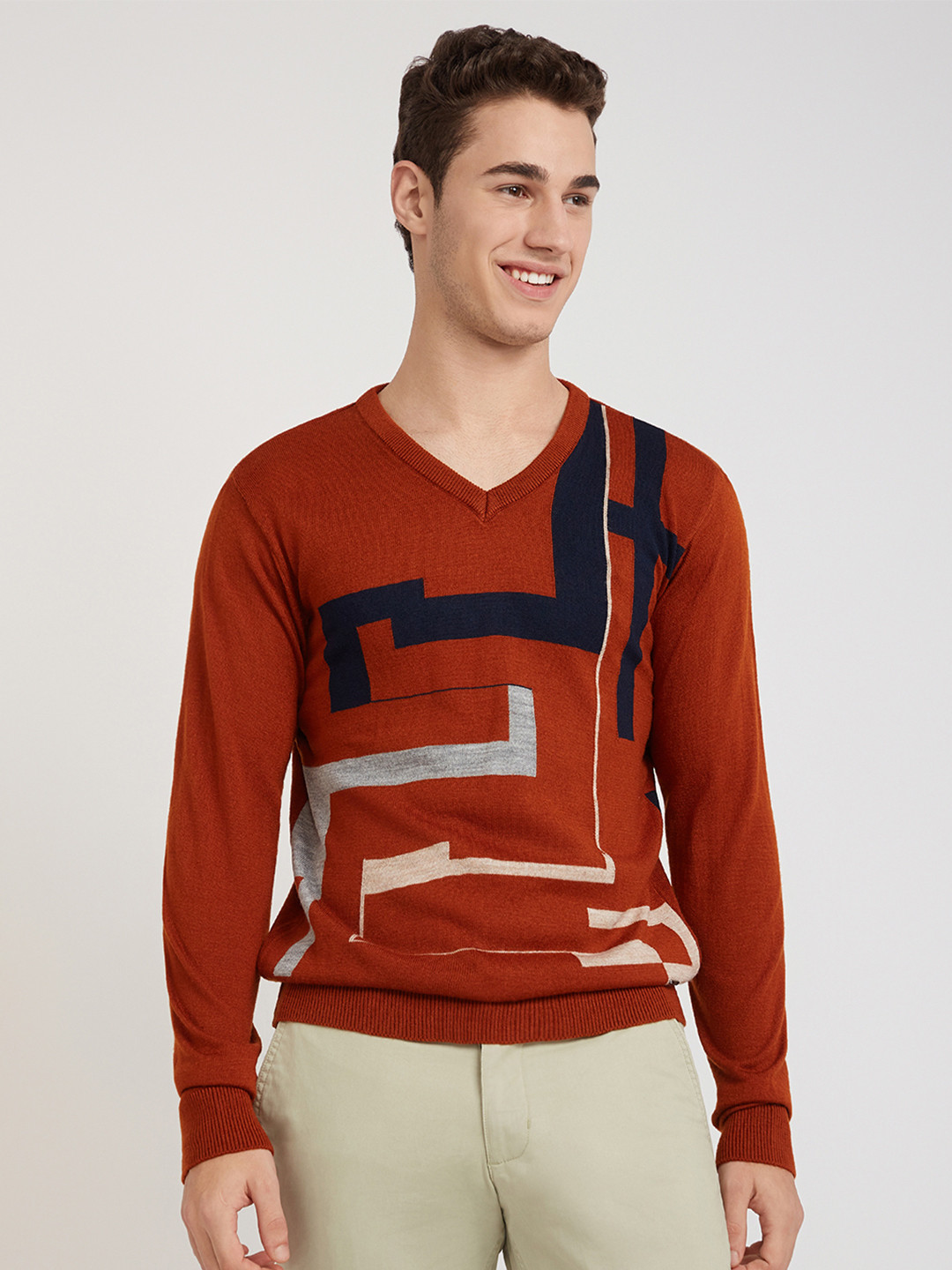 Buy Parx Men Rust & Blue Printed Pullover - Sweaters for Men 19968136 ...