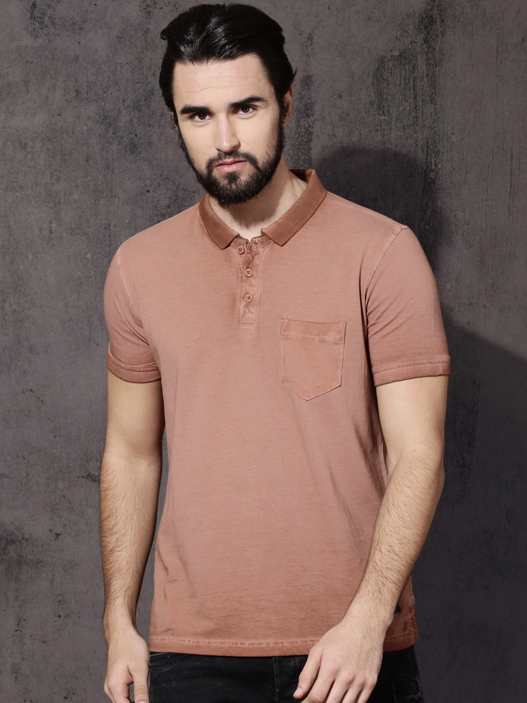 Buy Roadster Men Rust Red Solid Polo Collar Pure Cotton T Shirt ...