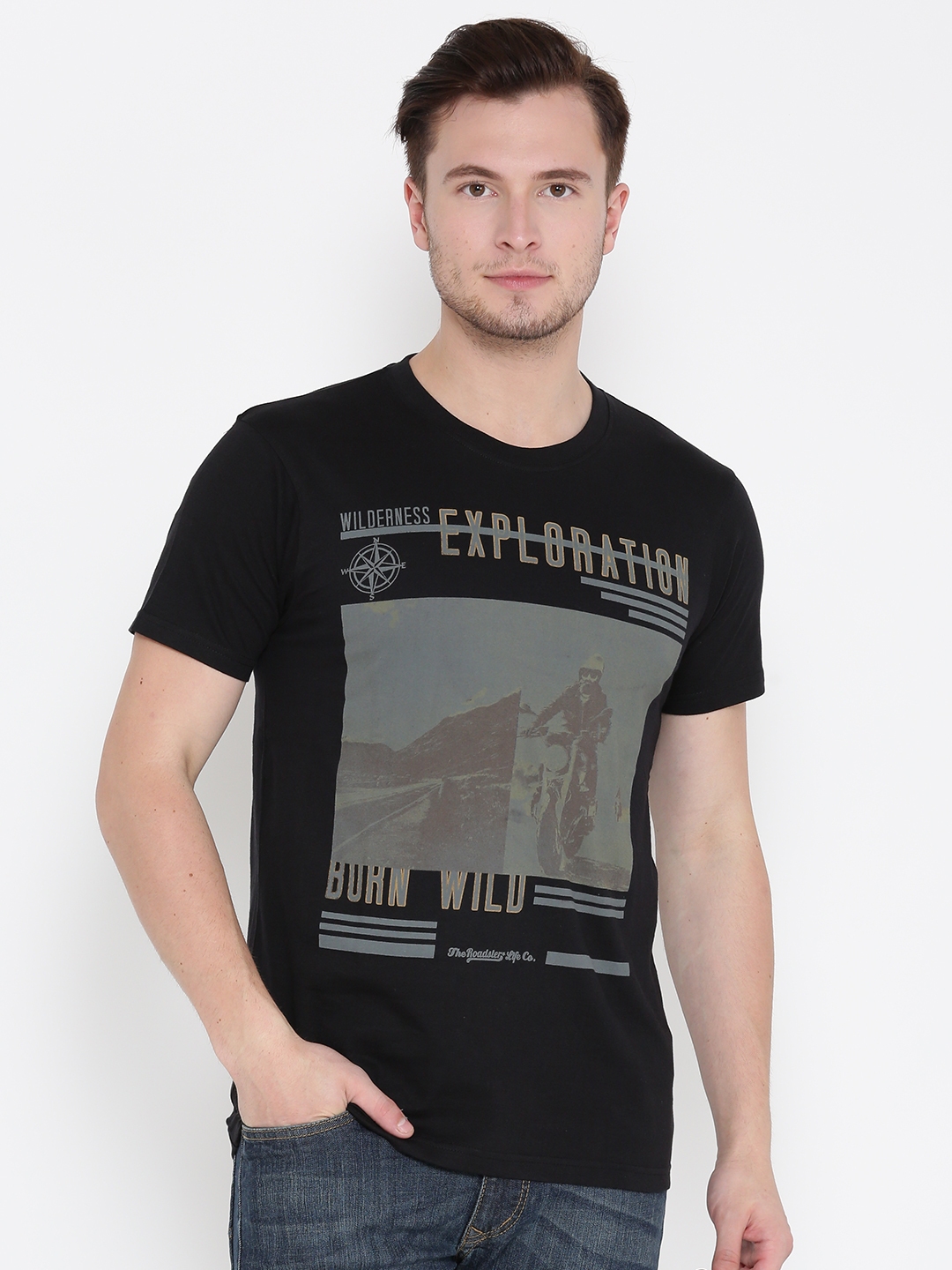 Buy Roadster Men Black Printed Round Neck T Shirt - Tshirts for Men ... Buy Roadster Men Black Printed Round Neck T Shirt - Tshirts for Men ...