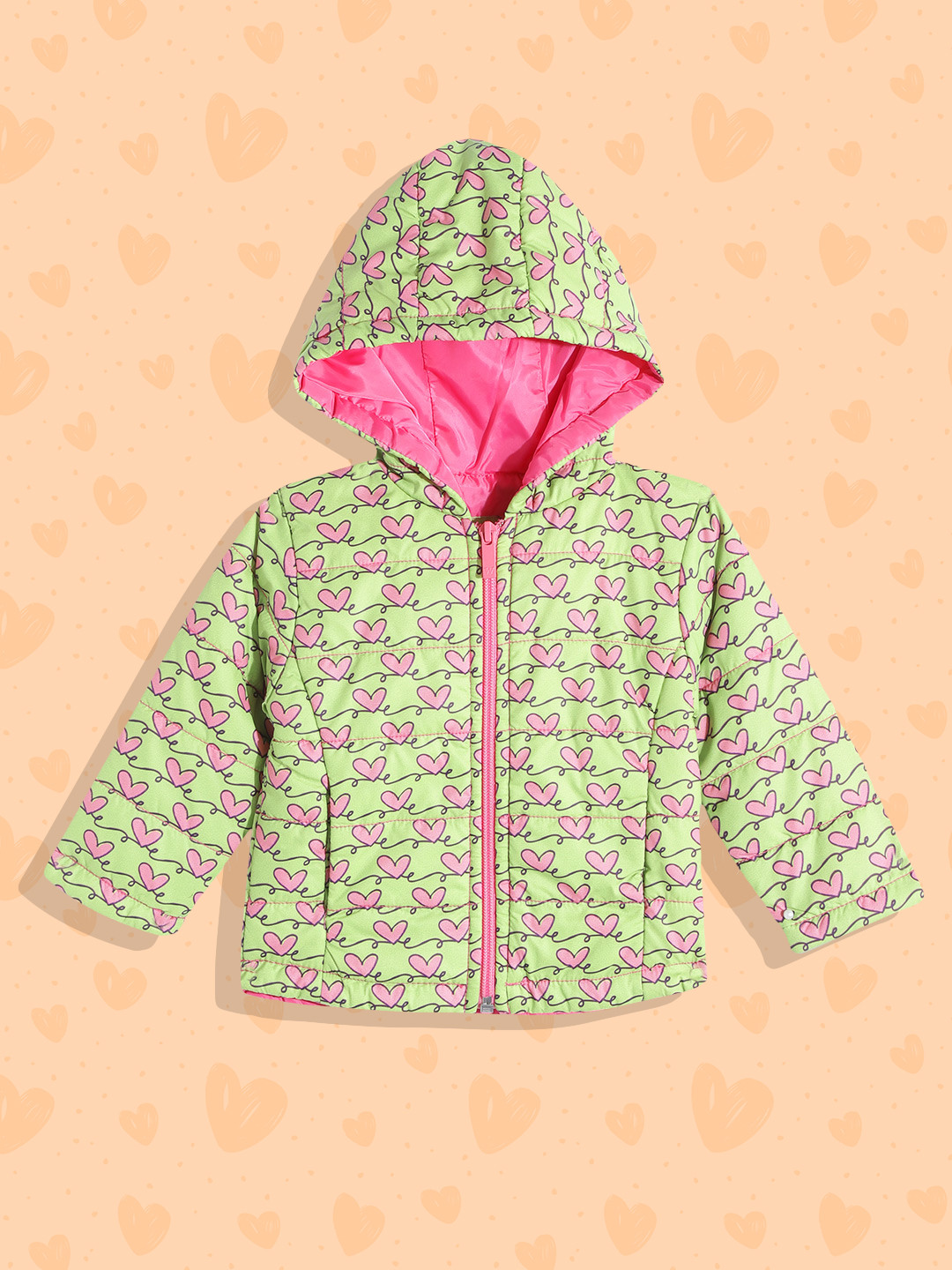 Buy Wingsfield Girls Green & Pink Printed Padded Jacket - Jackets for ...