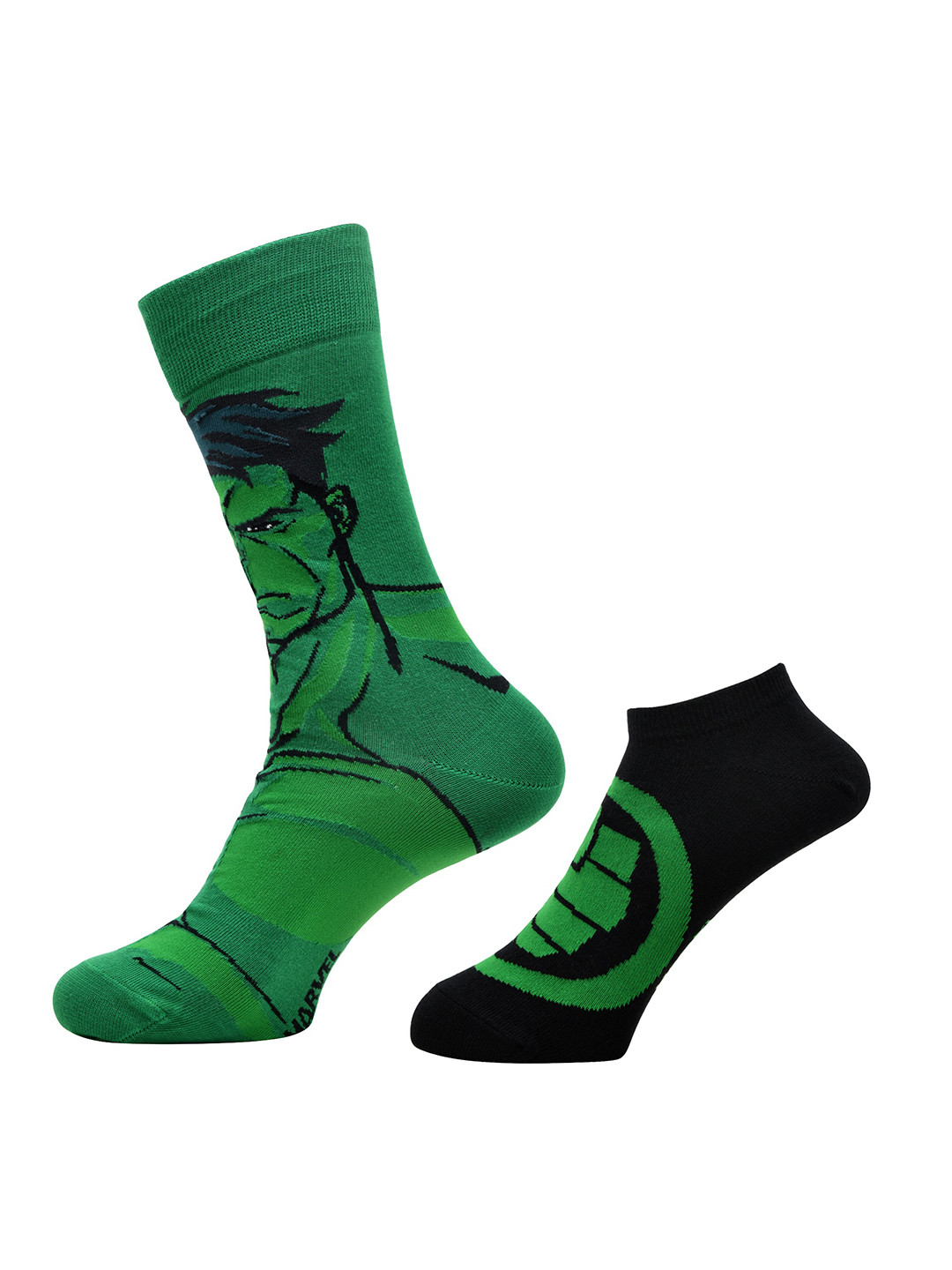 Buy Balenzia X Marvel Men Pack Of 2 Green & Black Hulk Printed Ankle ...