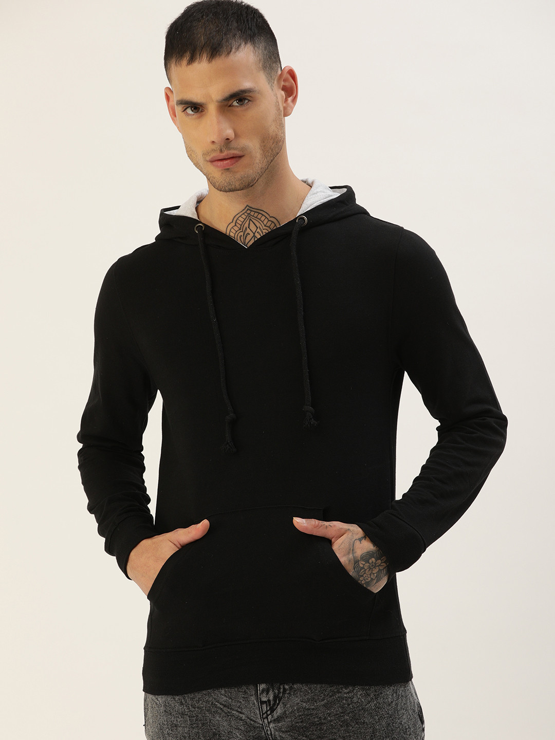 Buy ARISE Men Black Hooded Solid Sweatshirt - Sweatshirts for Men ...