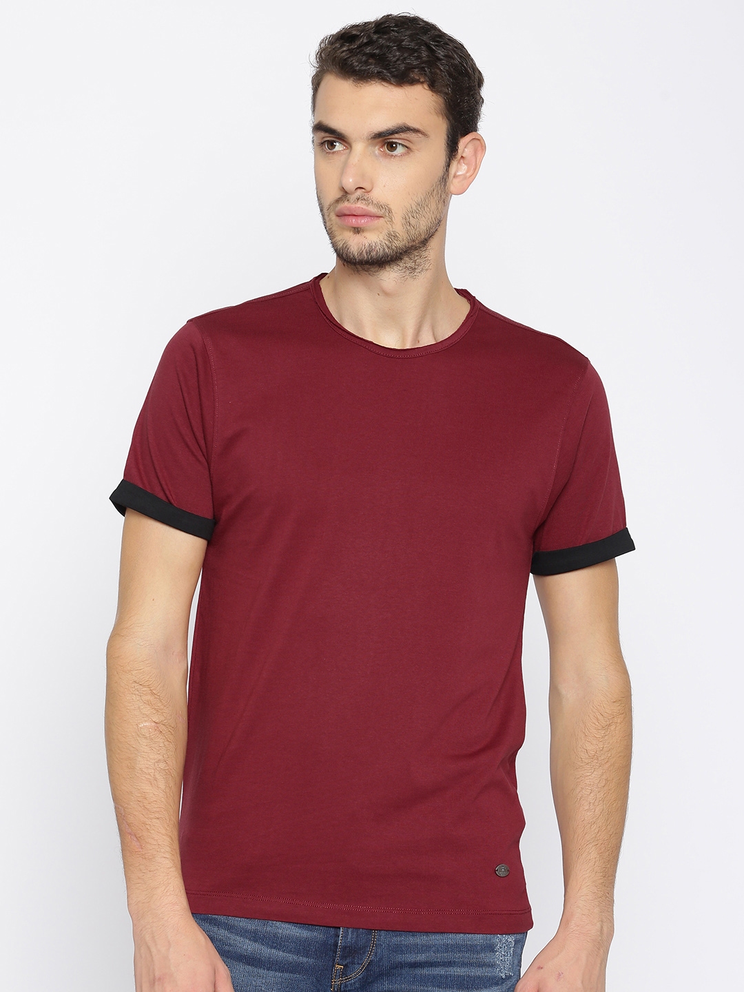 Buy Roadster Men Maroon Solid Round Neck T Shirt Tshirts For Men