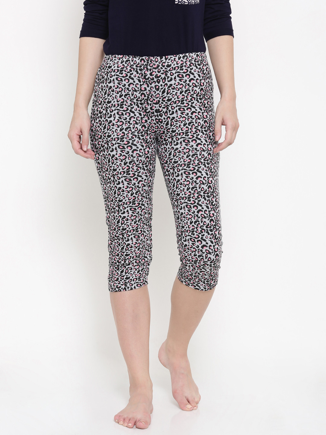 Buy Slumber Jill Grey & Black Leopard Print Capris FWSJ889 - Capris for ...