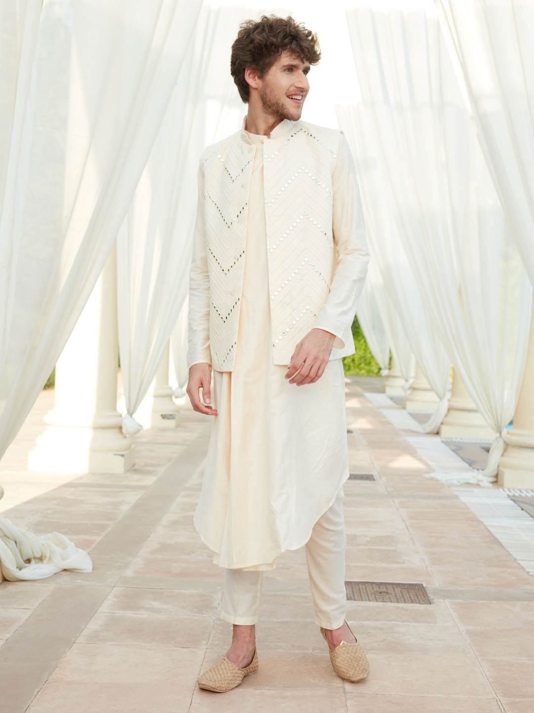 Buy SHRESTHA BY VASTRAMAY Men Angrakha Solid Kurta With Churidar ...