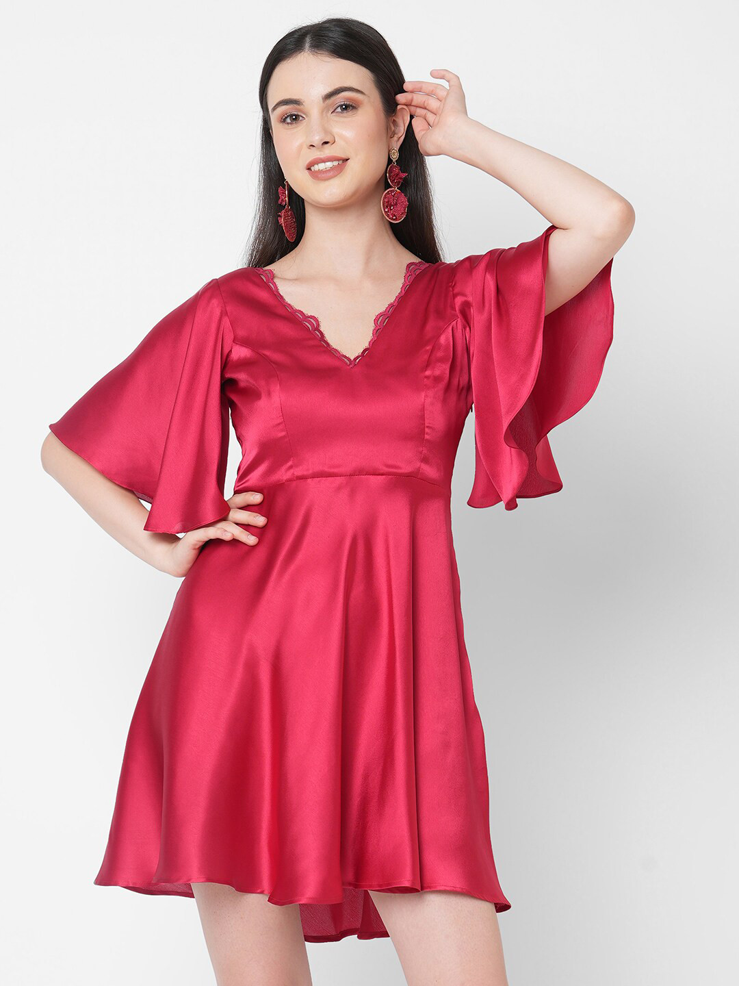 Buy MISH Red Satin A Line Mini Dress - Dresses for Women 19992428 | Myntra